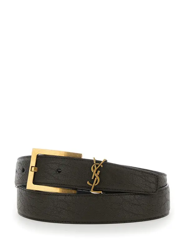 Saint Laurent Lambskin Belt With Buckle And Monogram Detail - Multicolor
