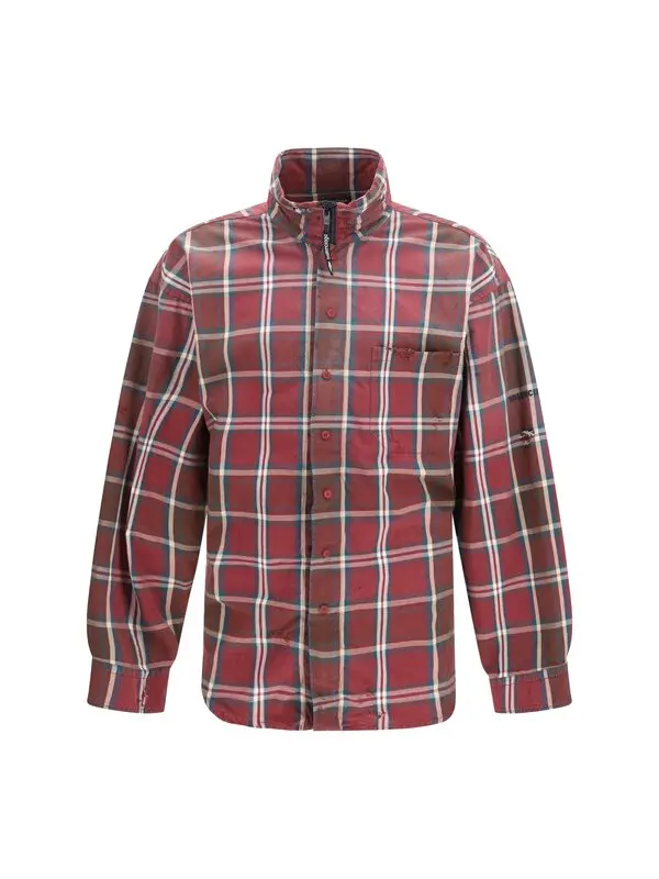 Balenciaga Zip Shirt In Cotton-blend Flannel - Red