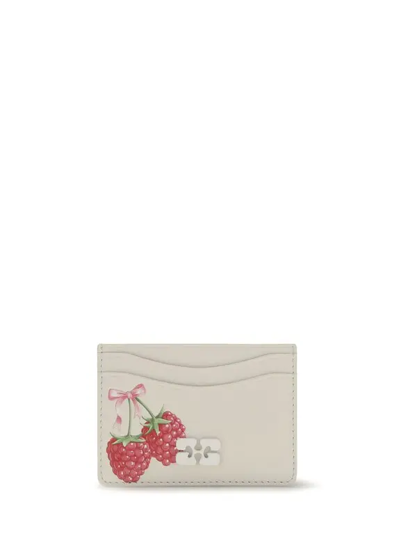 GANNI Bou Card Holder With Raspberry Print - White
