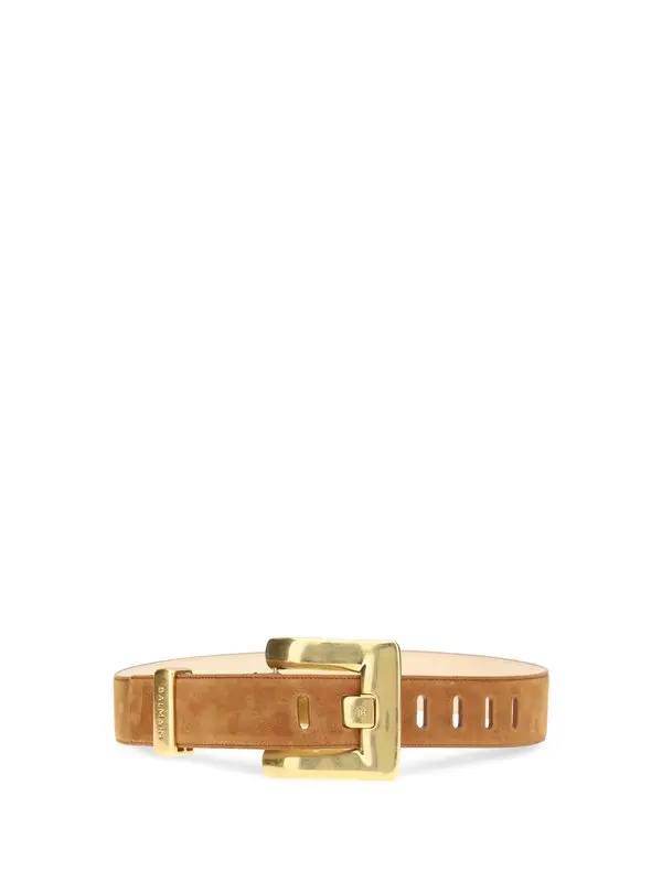 Balmain Suede Leather Anthem Belt With Gold-tone Buckle