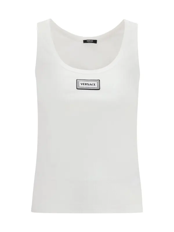 Versace Tank Top In Cotton Rib Stretch - White