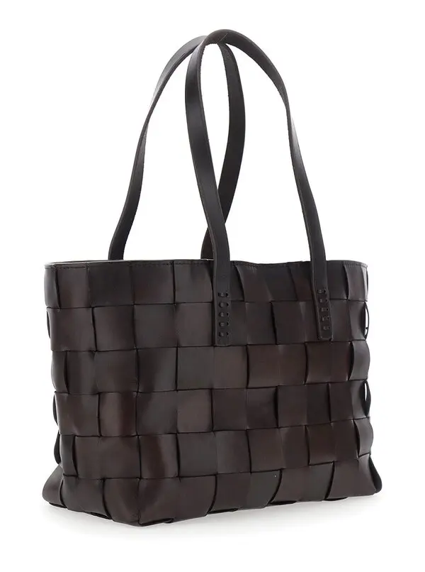 Dragon Diffusion Woven Leather Double Handle Shopping Bag For
