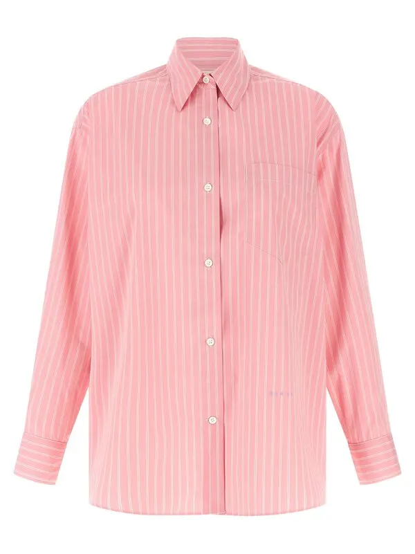 Marni Striped Oversized Cotton Blend Shirt - Pink