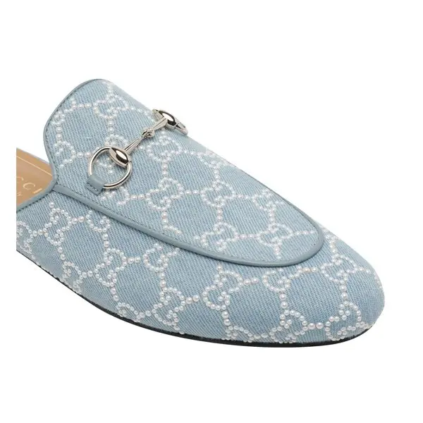 Gucci Princetown Slippers With Pearls In Gg Denim
