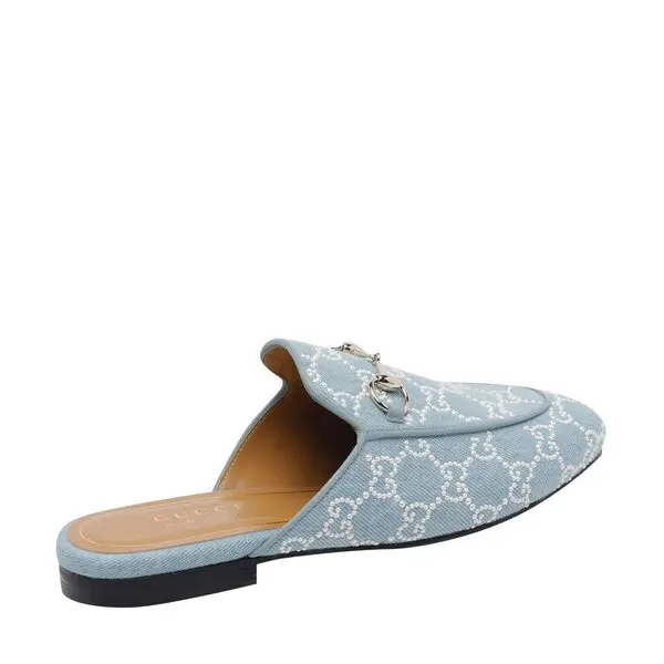 Gucci Princetown Slippers With Pearls In Gg Denim