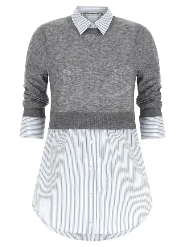 Alexander Wang Knitted Shirt With Striped Insert - Gray