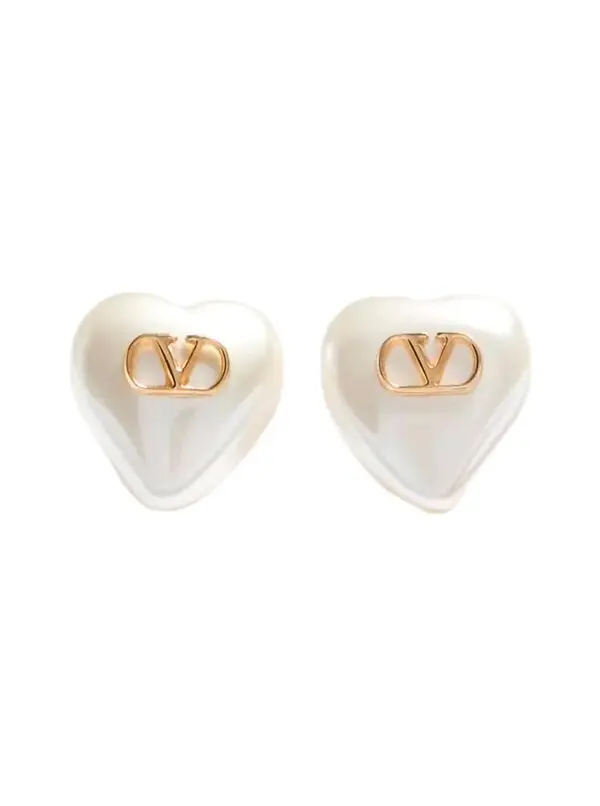 Valentino Garavani Heart Shaped Pearl And Vlogo Plaque Earrings - Multicolor