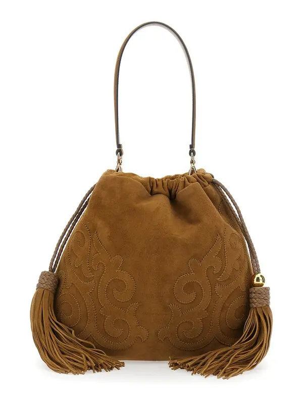 Etro Suede Shoulder Bag With Tassels - Cream