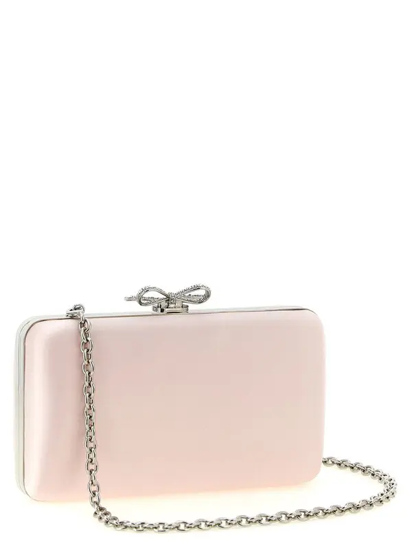 SELF-PORTRAIT Satin Clutch With Jewel Bow Detail - Pink