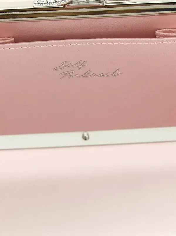SELF-PORTRAIT Satin Clutch With Jewel Bow Detail - Pink