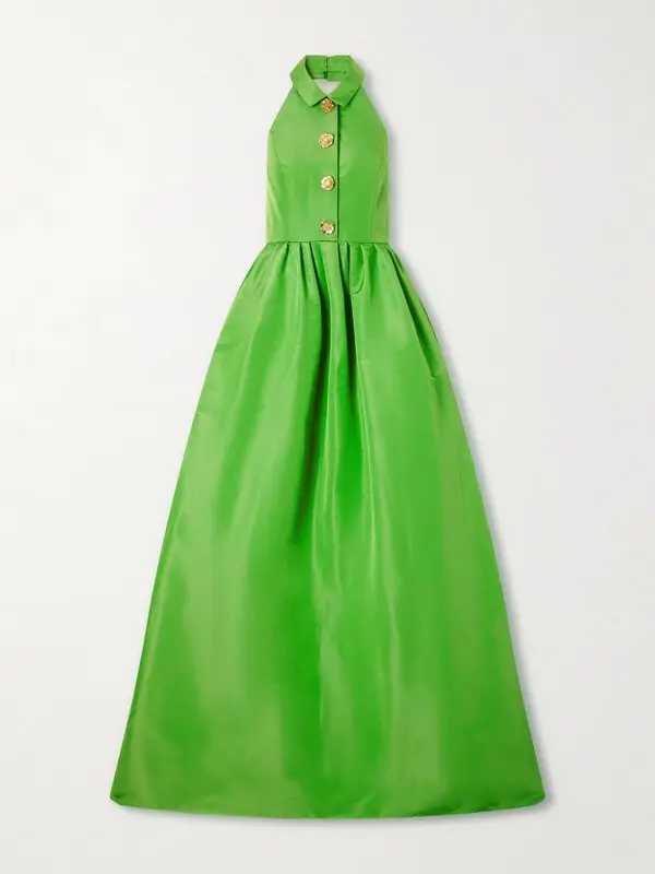 Carolina Herrera Halterneck Embellished Silk-faille Gown - Green