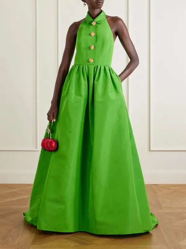 Carolina Herrera Halterneck Embellished Silk-faille Gown