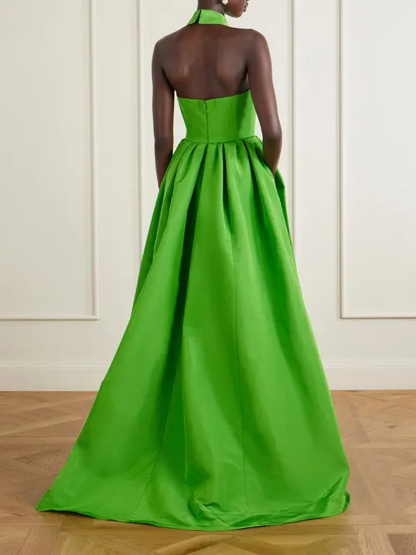 Carolina Herrera Halterneck Embellished Silk-faille Gown
