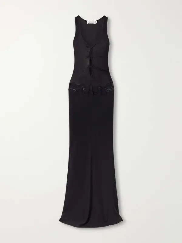 Christopher Esber Verner Cut-out Ribbed-detail Lace-trimmed Jersey Midi Dress - Black