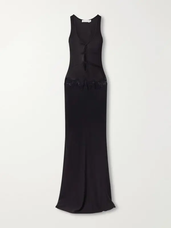 Christopher Esber Ribbed-detail Lace-trimmed Jersey Midi Dress - Black
