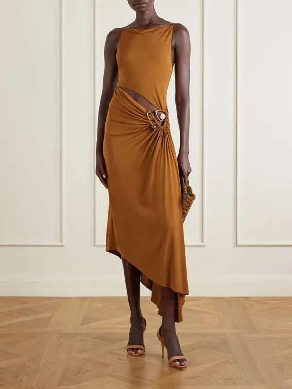 Christopher Esber Veer Crystal-embellished Draped Jersey Midi Dress