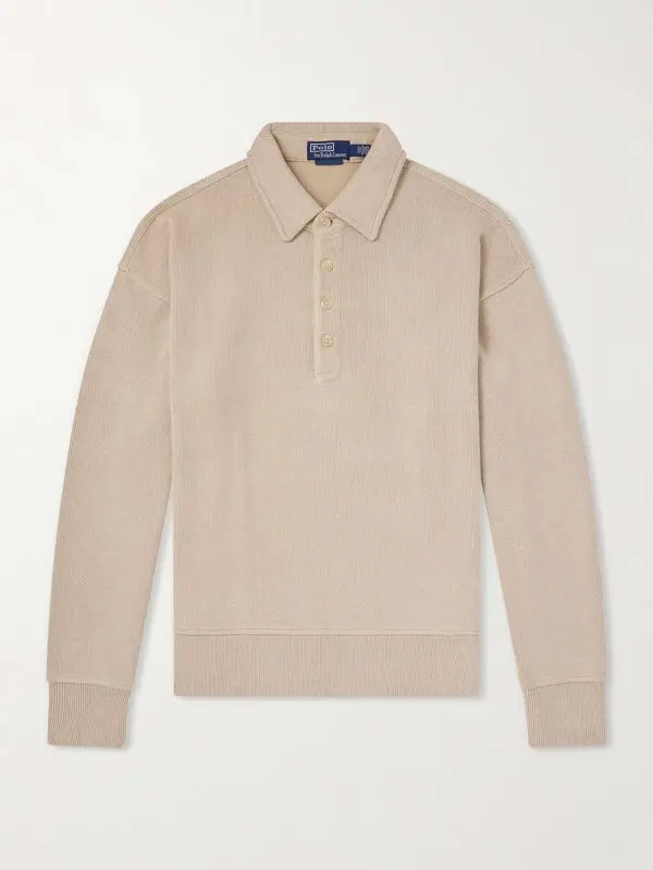 Polo Ralph Lauren Ribbed Cotton-blend Polo Shirt - Beige