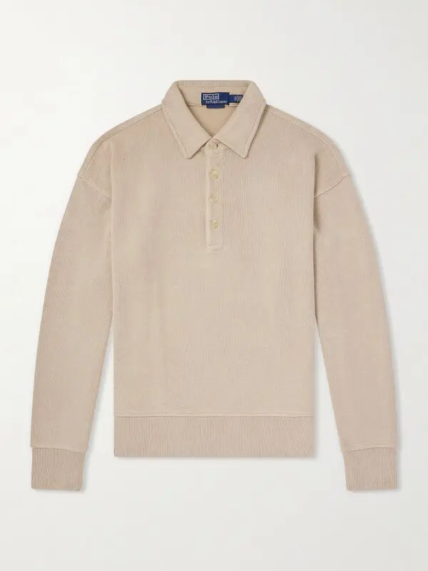 Polo Ralph Lauren Ribbed Cotton-blend Polo Shirt - Neutrals