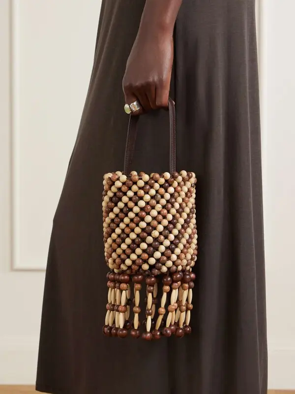 Rabanne Beaded Mini Wood Shoulder Bag