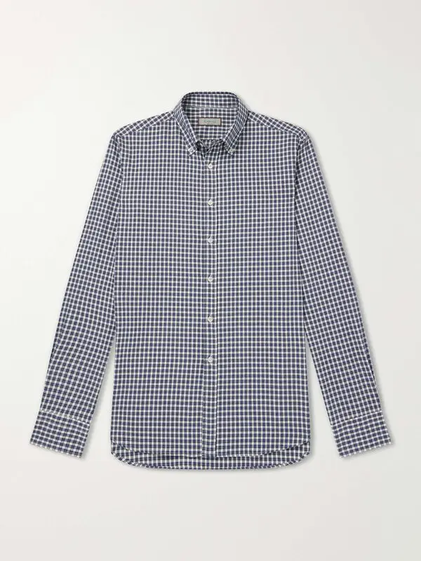 Canali Checked Cotton-flannel Shirt - Blue