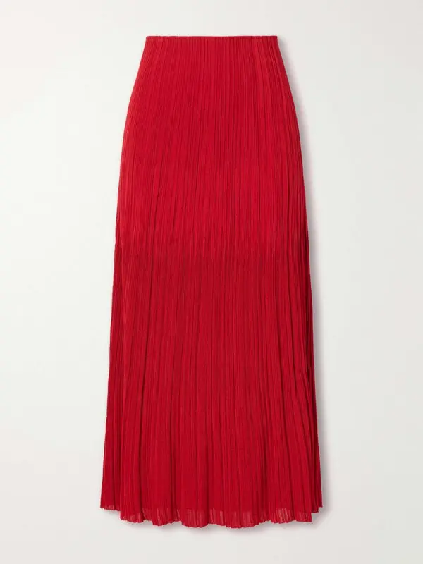 Balmain Plissé-crepe Midi Skirt - Red