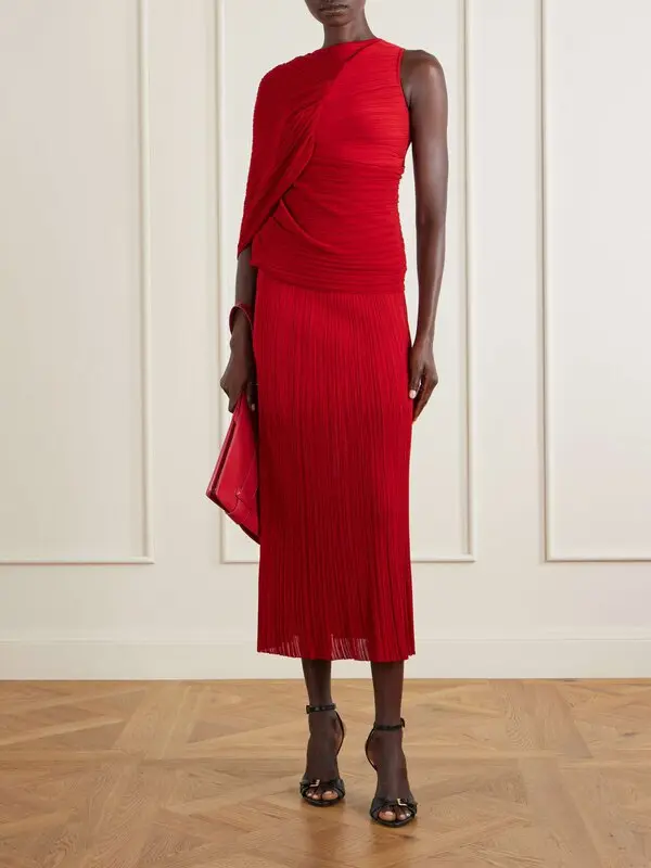 Balmain Plissé-crepe Midi Skirt