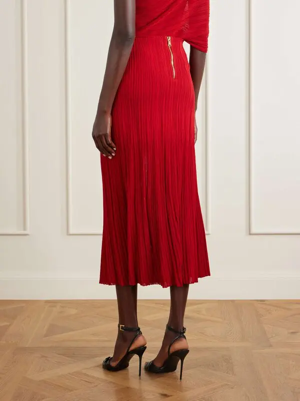 Balmain Plissé-crepe Midi Skirt