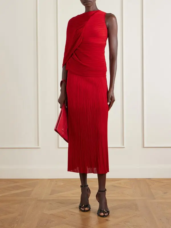 Balmain Plissé-crepe Midi Skirt