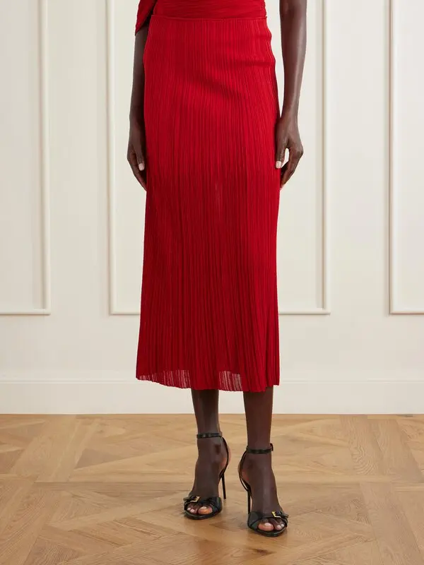 Balmain Plissé-crepe Midi Skirt