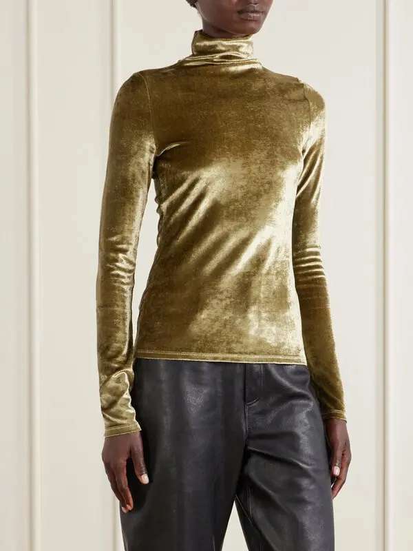 LEMAIRE Velvet High Neck Top - Gold