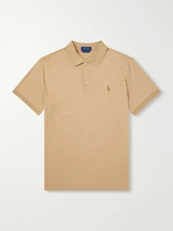 Polo Ralph Lauren Logo-embroidered Cotton-jersey Polo Shirt - Neutrals