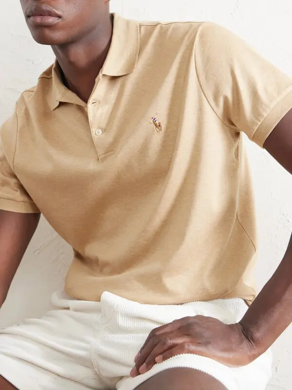 Polo Ralph Lauren Logo-embroidered Cotton-jersey Polo Shirt - Neutrals