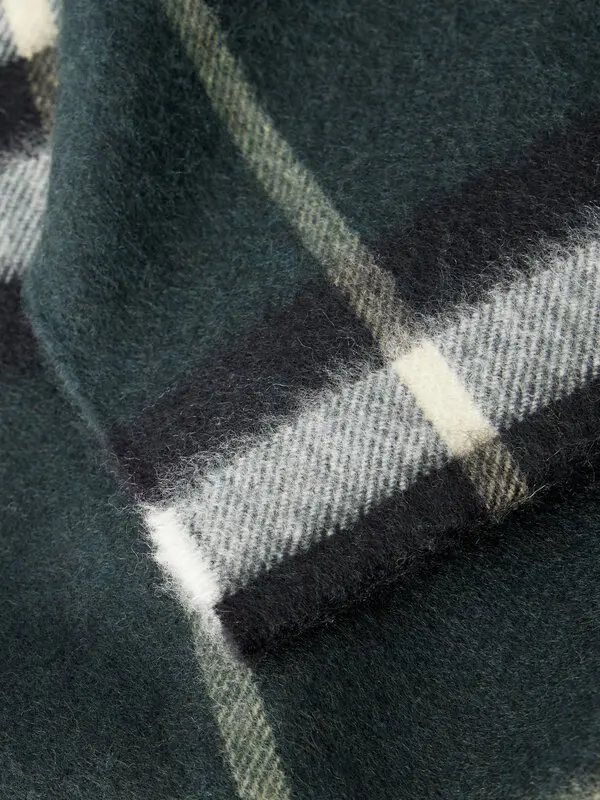 Burberry Fringed Checked Cashmere Scarf - Green