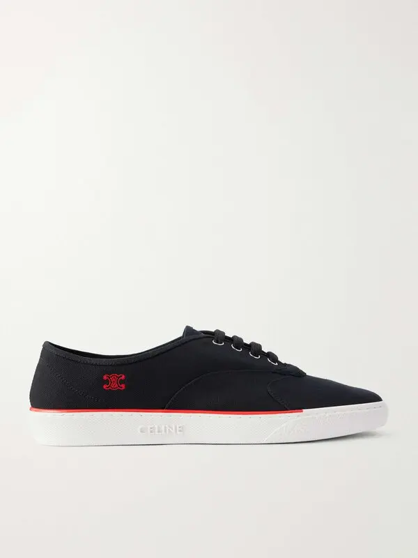 Celine Logo-detailed Suede-trimmed Canvas Sneakers - Black
