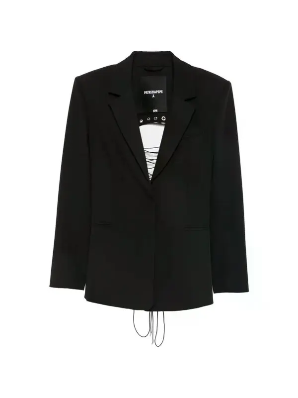 Patrizia Pepe Lace-up Structured Blazer - Black