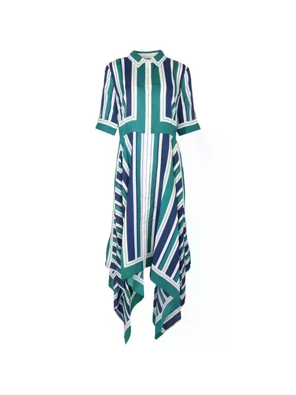 Simkhai Abrielle Striped Handkerchief-hem Midi Dress - Green