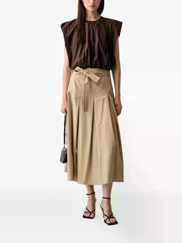 VICOLO Pleated Belted Midi Skirt