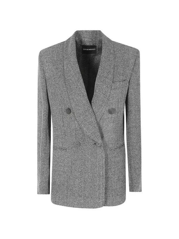 Emporio Armani Double-breasted Blazer In Mouliné Fabric Signature Capsule - Grey