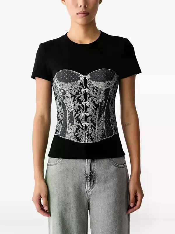 Miss Sixty Corset-print Beaded T-shirt - Black