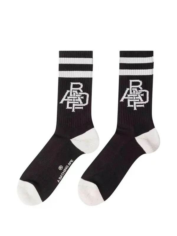 A BATHING APE Ape Head Stripe Socks - Black