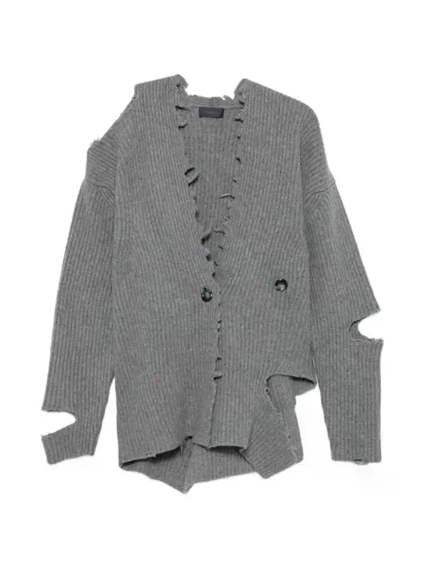 HAIKURE Distressed Ribbed-knit Cardigan - Grey