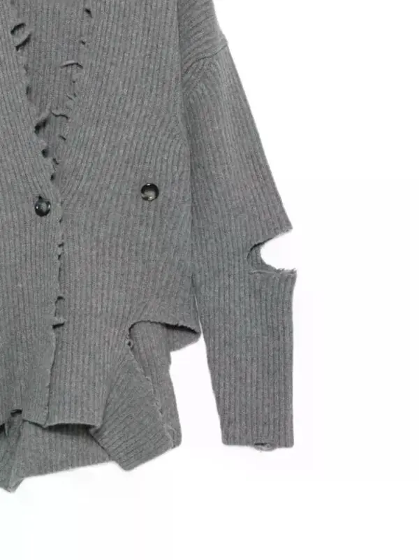 HAIKURE Distressed Ribbed-knit Cardigan
