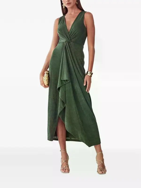 BWLDR Andi Twist-detail Ruffled Asymmetric Midi Dress - Green