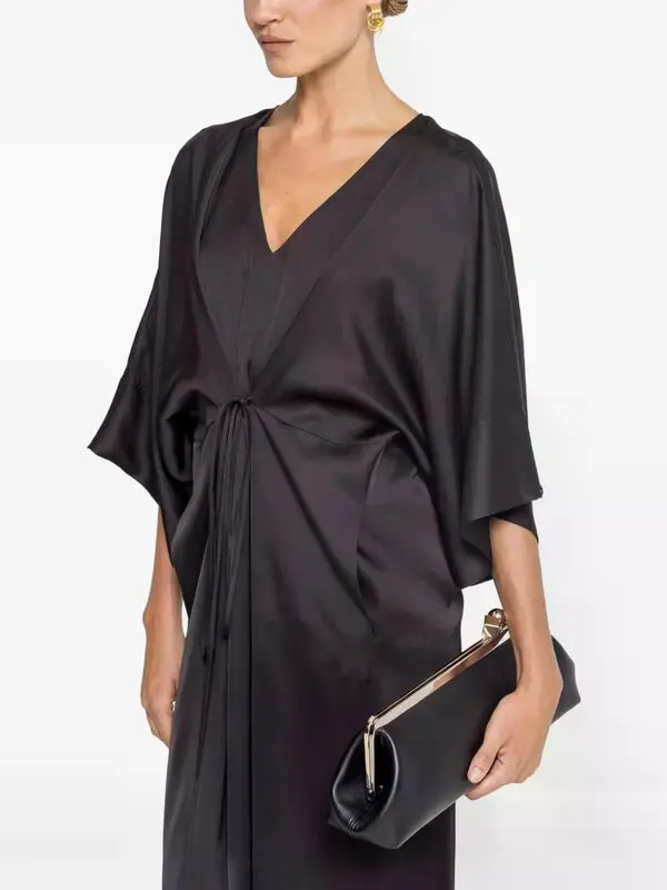 NISSA Drawstring Viscose Midi Dress - Black