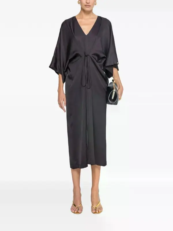 NISSA Drawstring Viscose Midi Dress - Black