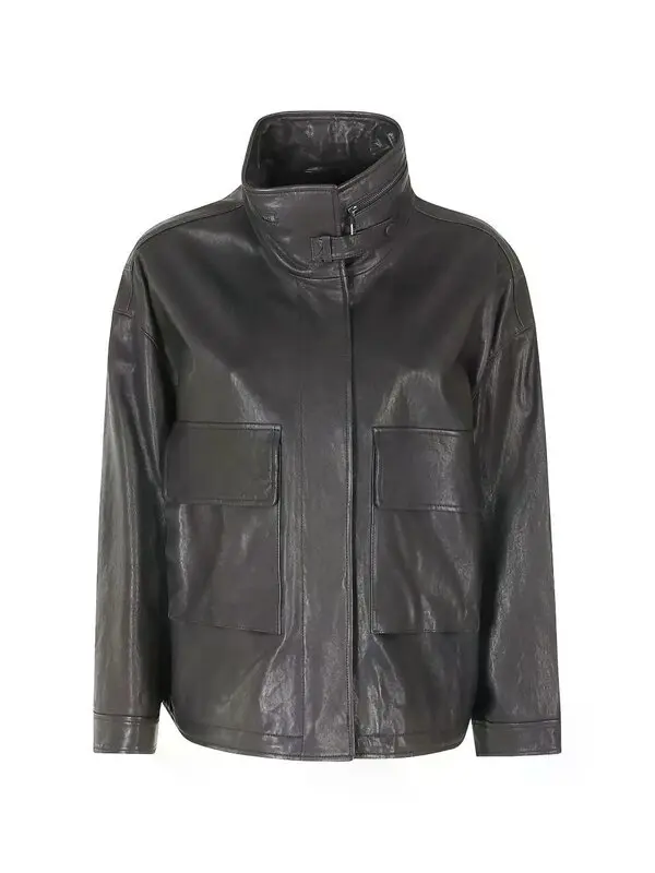 Emporio Armani Flap-pocket Leather Jacket - Grey