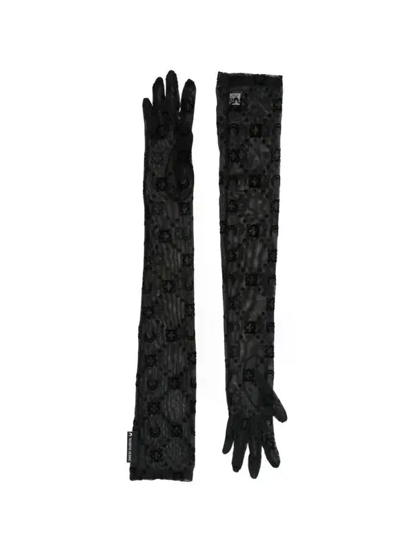 MARINE SERRE Moon-print Mesh Gloves - Black