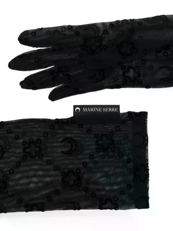 MARINE SERRE Elbow Length Mesh Gloves With Moon Print
