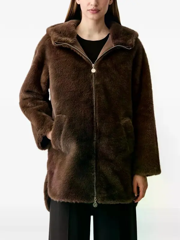 Joseph Ribkoff Faux-fur Hooded Jacket - Brown