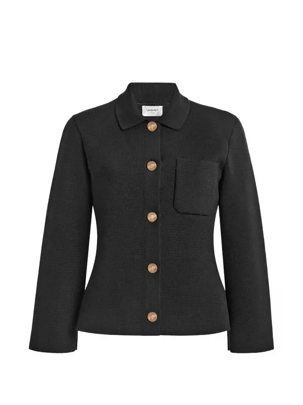 Saint Laurent Wool Polo Cardigan With Cassandre Medallion Buttons - Black